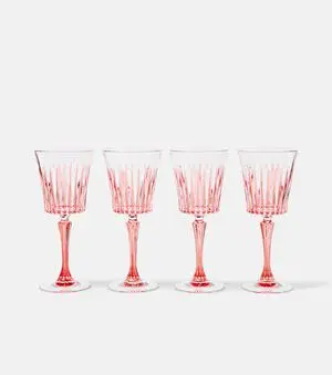 LES-OTTOMANS Set Of 4 Striped Crystal Wine Glasses - Red