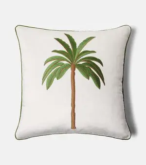 LES-OTTOMANS Embroidered Cotton Velvet Cushion - Multicoloured