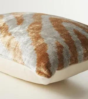 LES-OTTOMANS Striped Silk And Cotton Velvet Cushion - Brown