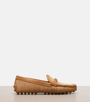 TOD'S Gommino Raffia Loafers With Leather Trim And Gold Tone Hardware