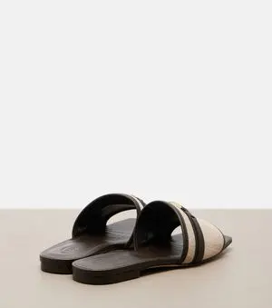 TOD'S Raffia And Leather Trimmed Slides