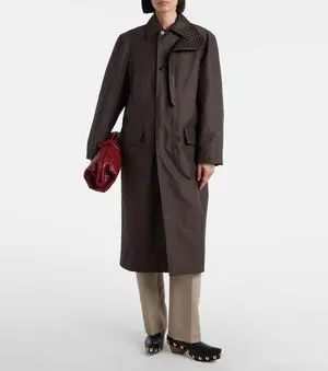 Bottega Veneta Intrecciato Leather-trimmed Silk Trench Coat