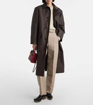 Bottega Veneta Intrecciato Leather-trimmed Silk Trench Coat