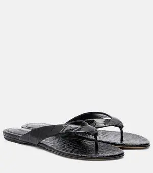Le Monde Beryl Croc-effect Leather Thong Sandals - Black