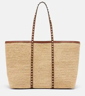 Valentino Garavani Rockstud Large Raffia Tote Bag