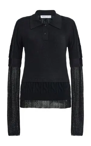 Marie Adam-Leenaerdt Cotton-wool Blend Knit Polo - Black