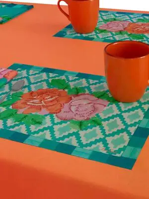 LISA CORTI Floral-print Geometric-pattern Placemats - Blue