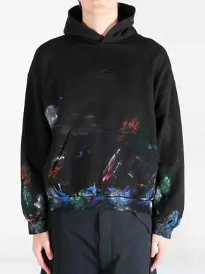Balenciaga Paint-splatter Logo-embroidered Hoodie - Black
