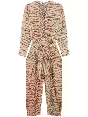 Stella McCartney Tiger Print Organic Silk Jumpsuit - Neutrals