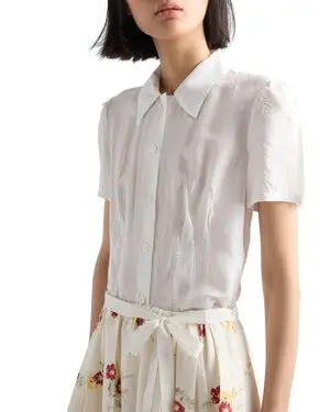 Prada Floral Print Linen Skirt With Tie Belt - Ruby Red