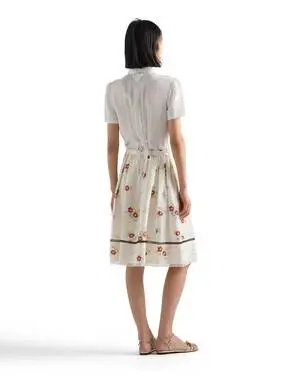 Prada Floral Print Linen Skirt With Tie Belt - Ruby Red