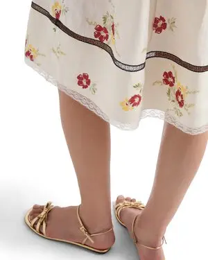 Prada Floral Print Linen Skirt With Tie Belt - Ruby Red