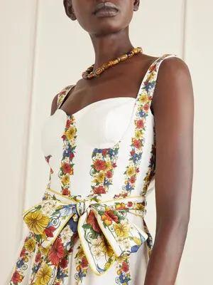 Farm Rio Belted Printed Linen-blend Mini Dress