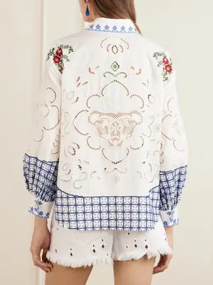 Farm Rio Embroidered Broderie Anglaise Cotton Shirt
