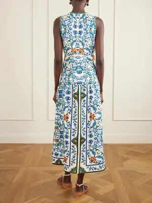 Farm Rio Flora Tile Floral-print Linen Midi Dress - Neutrals