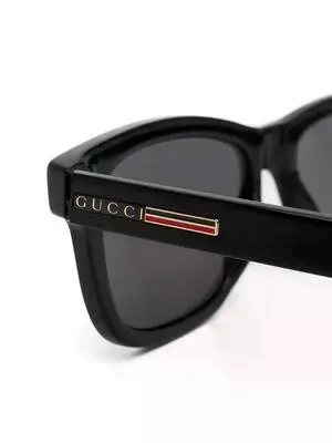 Gucci D-frame Sunglasses With Web Stripe Detail - Black
