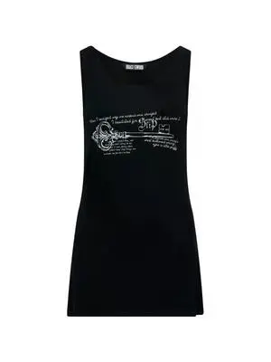 GRACE ELWOOD Sleeveless Crew Neck Top With Key And Slogan Print - Black