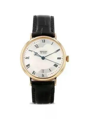 BREGUET Yellow Gold Automatic Watch With Black Leather Strap - Silver