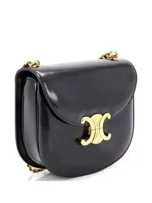 Celine Triomphe Besace Cléa Chain Flap Bag Leather Shoulder Bag - Black