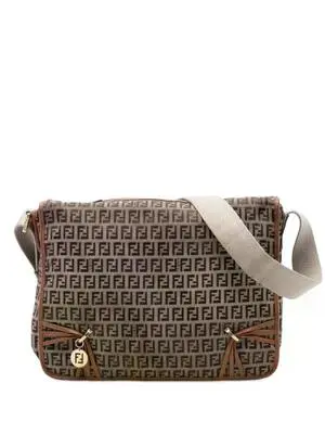 Fendi Zucchino Canvas F Charm Crossbody Bag