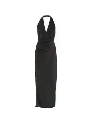 RAME Halterneck Ruched Midi Dress - Black