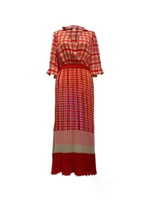 Iris & Ink Multicolor Check Pleated Maxi Dress