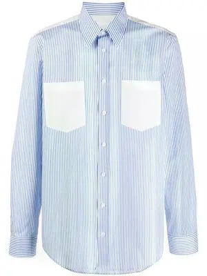 Helmut Lang Striped Cotton Long-sleeved Shirt - Blue