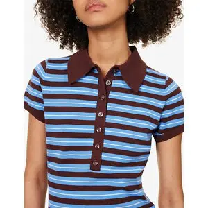 REFORMATION Bentley Striped Cotton-blend Polo Top