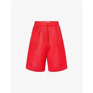 THE FRANKIE SHOP Marfa Pleated Mesh Bermuda Shorts - Red