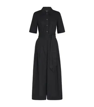 ME+EM Belted Linen-blend Culotte Jumpsuit - Black
