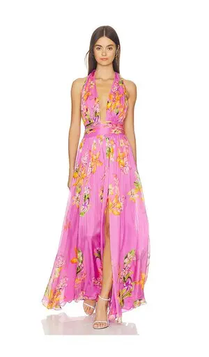 Rococo Sand Halterneck Maxi Dress - Fuchsia