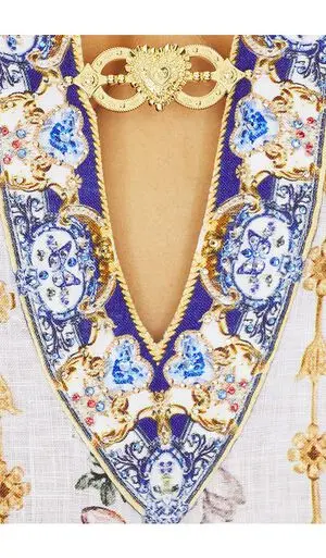 Camilla Deep V Neck Hardware Short Kaftan