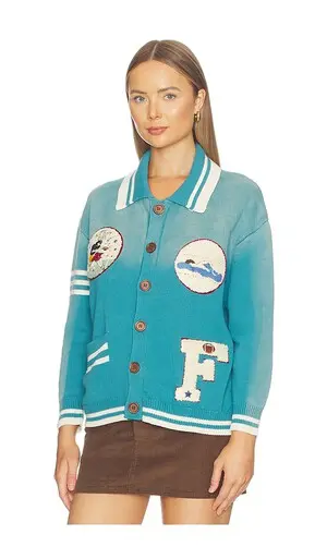 FOUND Varsity Patch Collared Cardigan - Blue