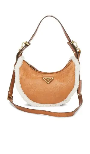 FWRD RENEW Prada Shearling Arque Shoulder Bag - Tan