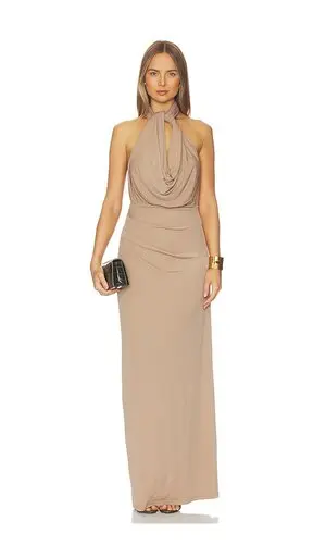 SONYA MODA Clementine Halterneck Maxi Dress - Neutral