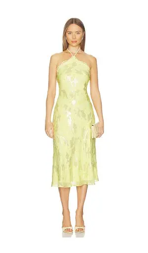 Cami Nyc Ruzita Metallic Floral Chiffon Midi Dress - Yellow