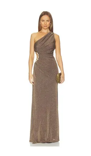 Azulu One-shoulder Cut-out Gown - Brown