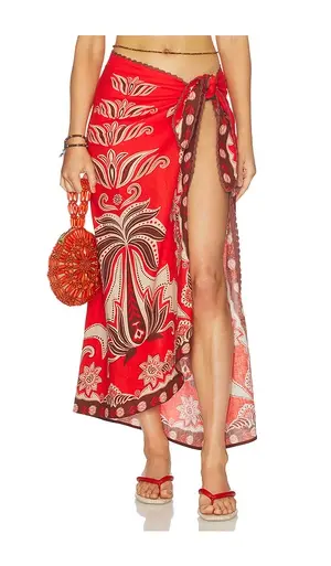 Farm Rio Printed Midi Skirt - Red