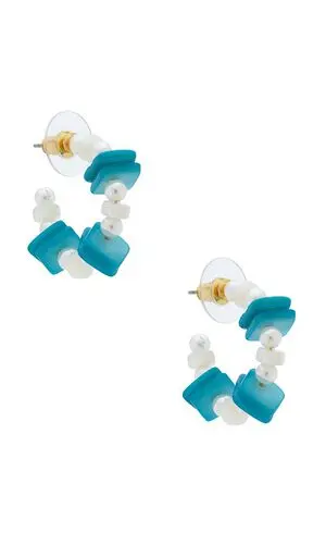 Lele Sadoughi Hoop Earrings With Faux Pearls And Turquoise Beads - Teal