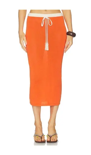 LESLIE AMON Noelle Knit Drawstring Skirt - Orange