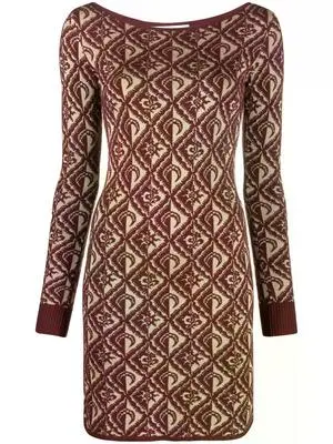 MARINE SERRE Moon Diamant-jacquard Mini Dress - Red