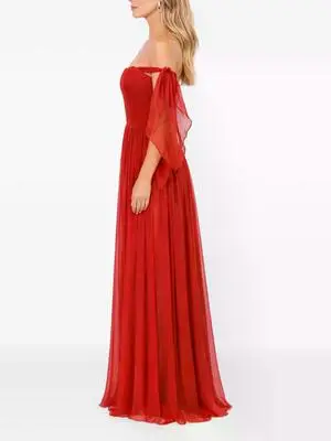 ROSERRY Elizabeth Off-the-shoulder Pleated Maxi Dress - Red