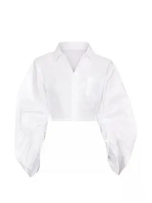 HEVRON Raquel Puffed-sleeve Cropped Shirt - White