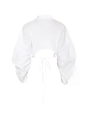 HEVRON Raquel Puffed-sleeve Cropped Shirt - White