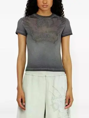 DIESEL® Dévoré Phoenix" Cover-stitched Cotton T-shirt - Grey