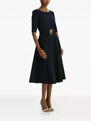 Oscar De La Renta Pineapple Belt Wool Dress - Blue