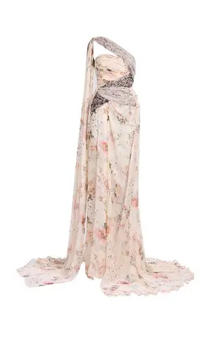 Elie Saab Printed Chiffon One-shoulder Maxi Gown - Multi