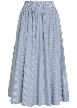 Suzie Kondi Kyria Striped Cotton-poplin Midi Skirt - Navy