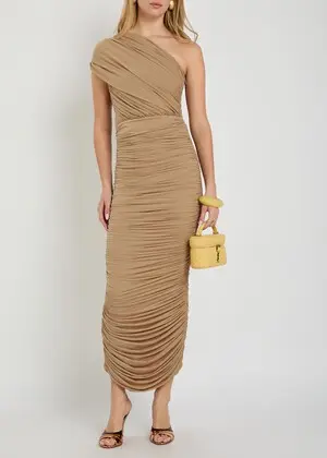 Ronny Kobo Emina One-shoulder Ruched Maxi Dress - Light Brown