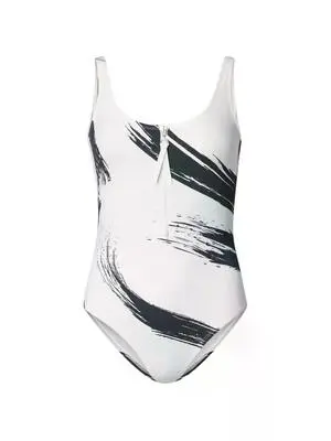Loulou De Saison Minea Printed Zip-up Swimsuit - Neutrals